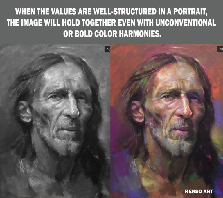 Why Good Values Let You Use Any Color Harmony in Portraits - Renso Art